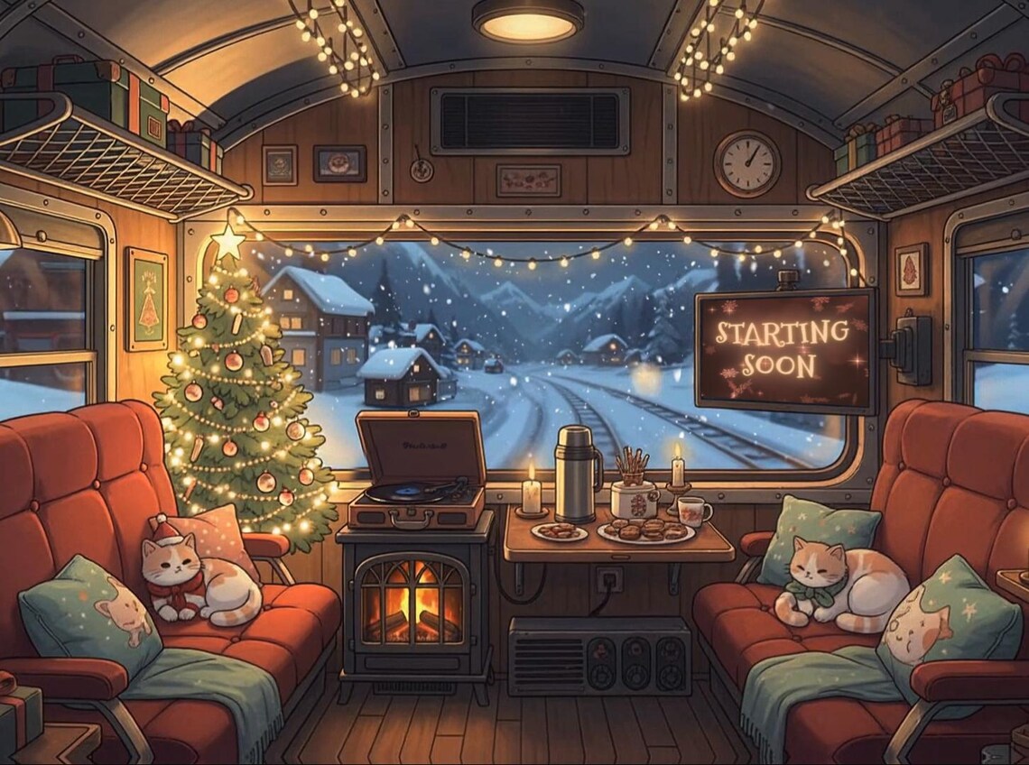 Cozy Christmas Winter Night Train Streaming Overlay Pack Twitch Discord ...