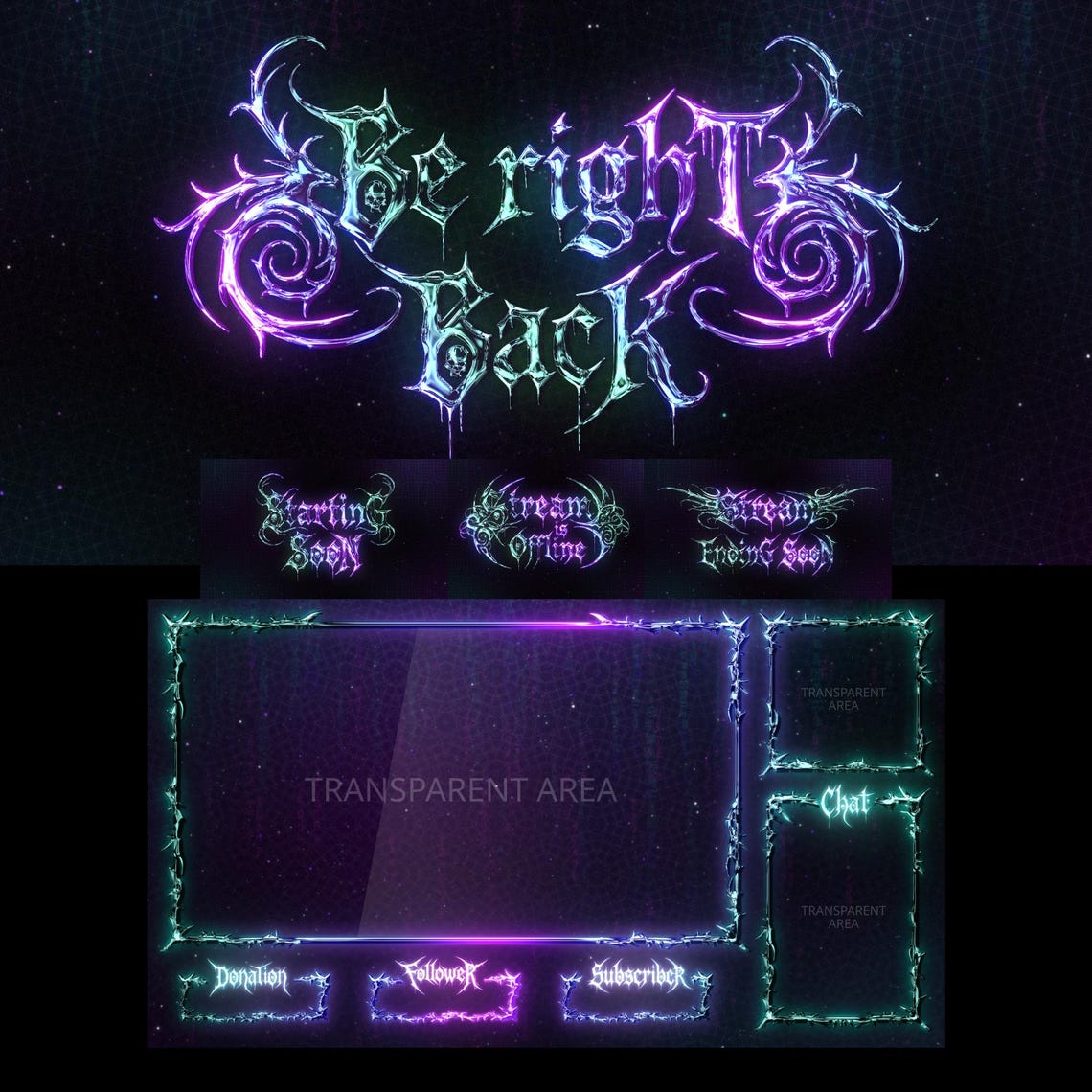 Cybersigilism Twitch Overlay Set, Y2K Tribal Stream Graphics Pack, Neon ...