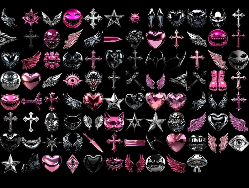 94 Goth Emotes Pack for Twitch Discord Kick, Cyber Y2K Chrome Pink ...