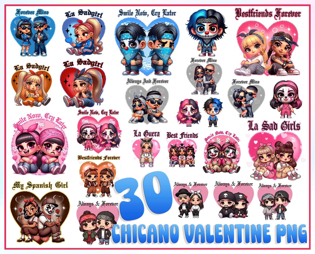 30 Chicano Valentine Chola Couple Png Bundle, Pink Chicana Valentine ...