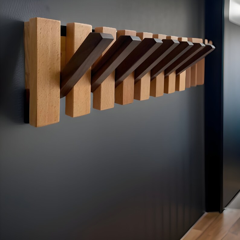 Handmaded Solid Wood Wall Mounted Piano Coat Rack Easy-to-install Flip ...