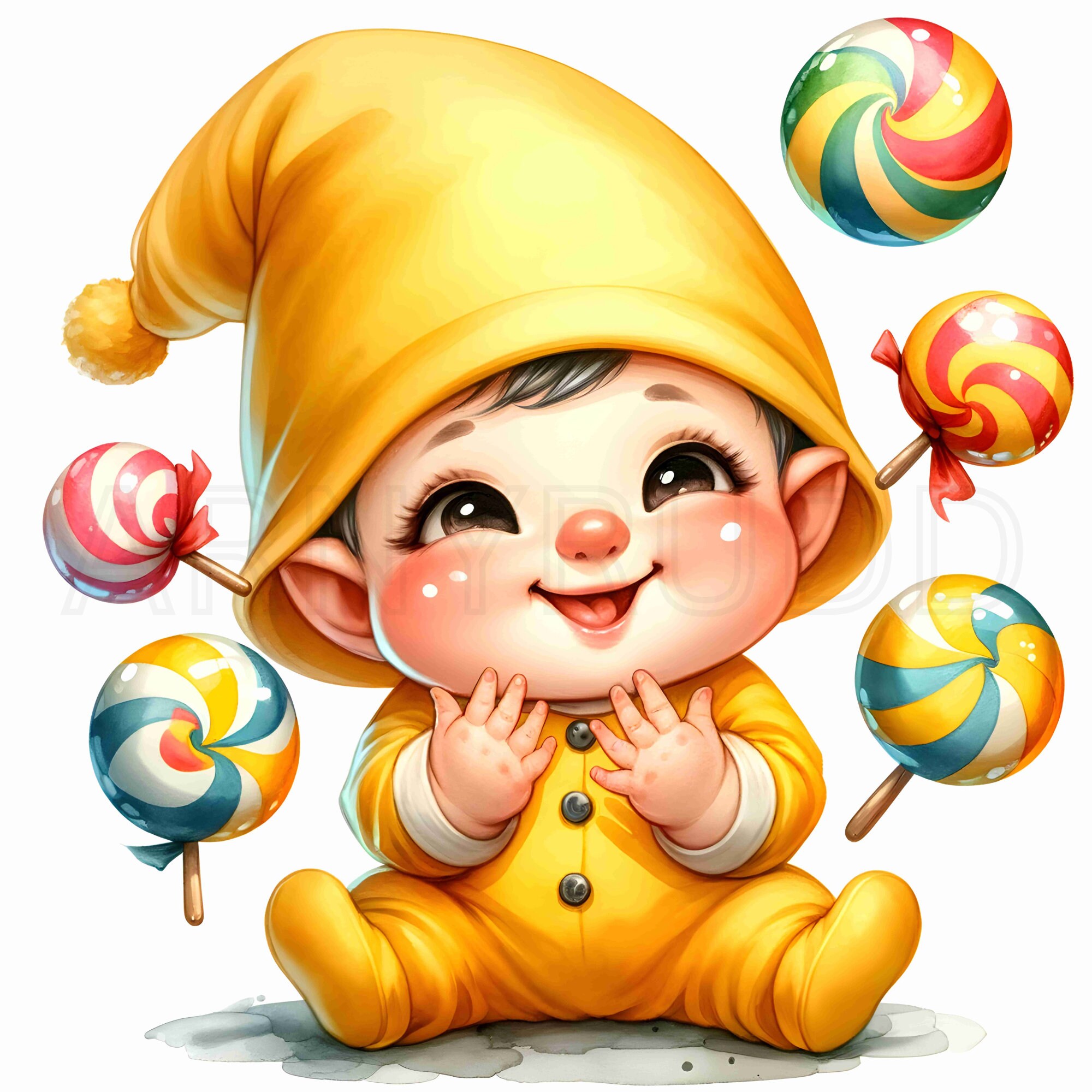 Digital Baby Yellow Gnome Illustration Printable Nursery Gnome Art ...