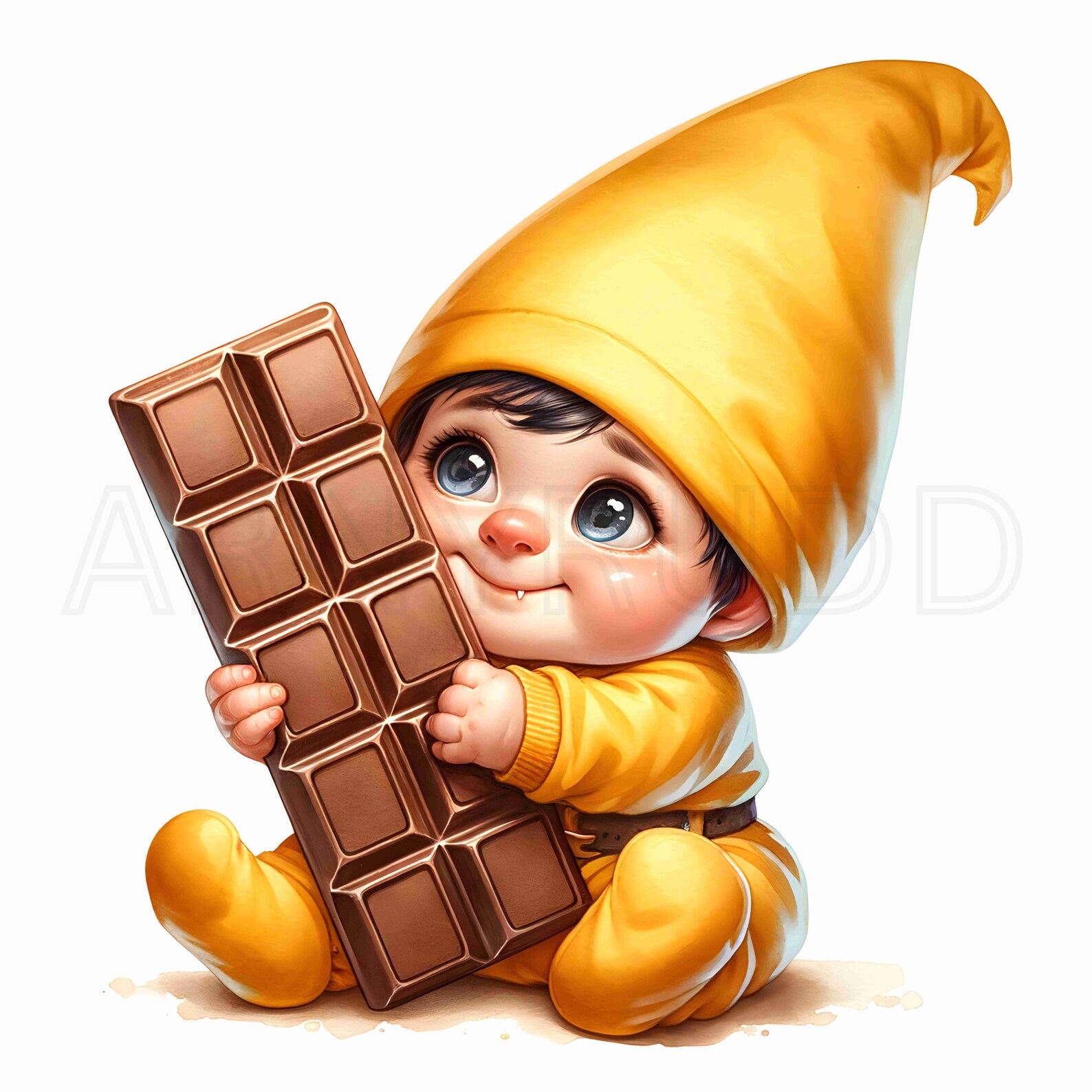 Digital Baby Yellow Gnome Illustration Printable Nursery Gnome Art ...