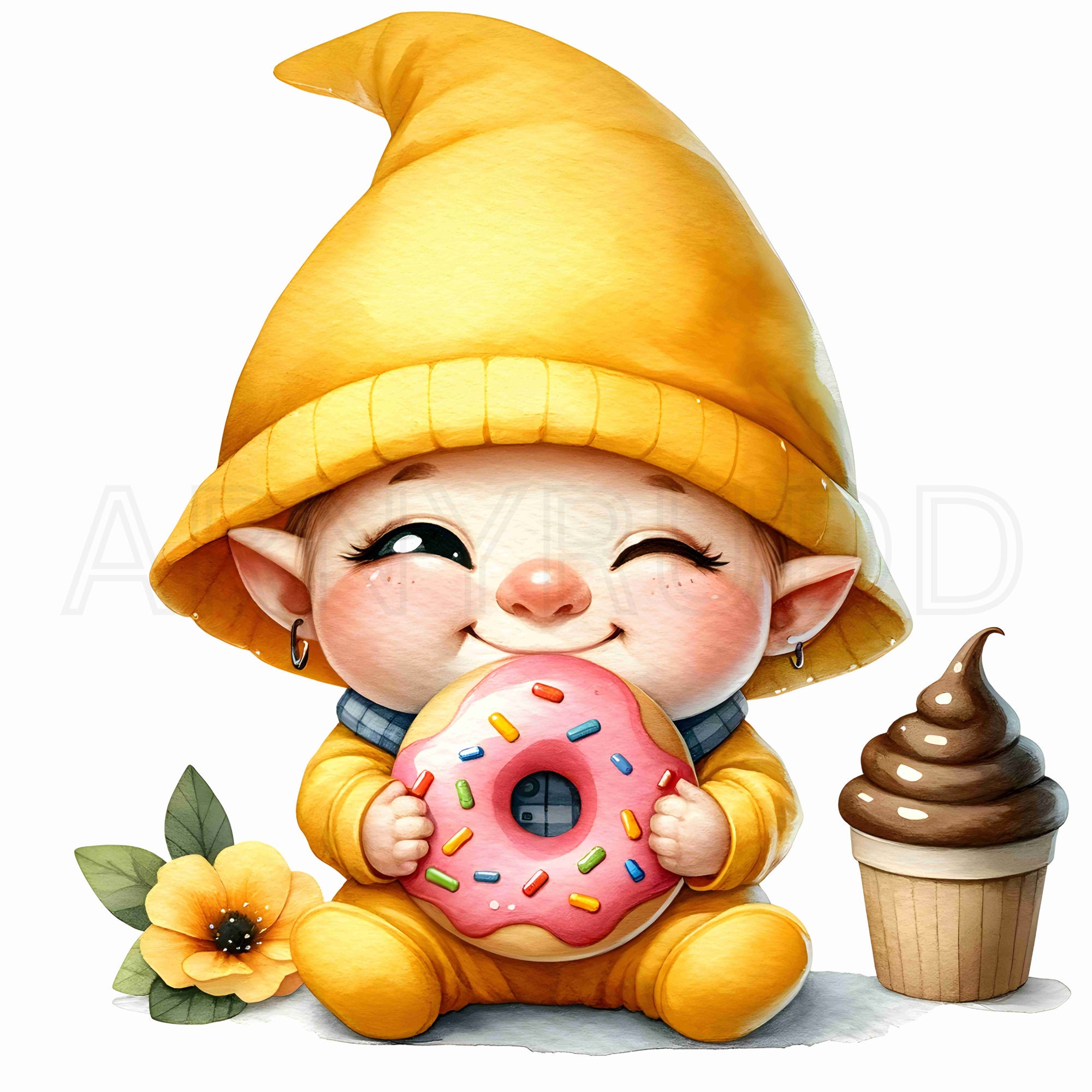 Digital Baby Yellow Gnome Illustration Printable Nursery Gnome Art ...