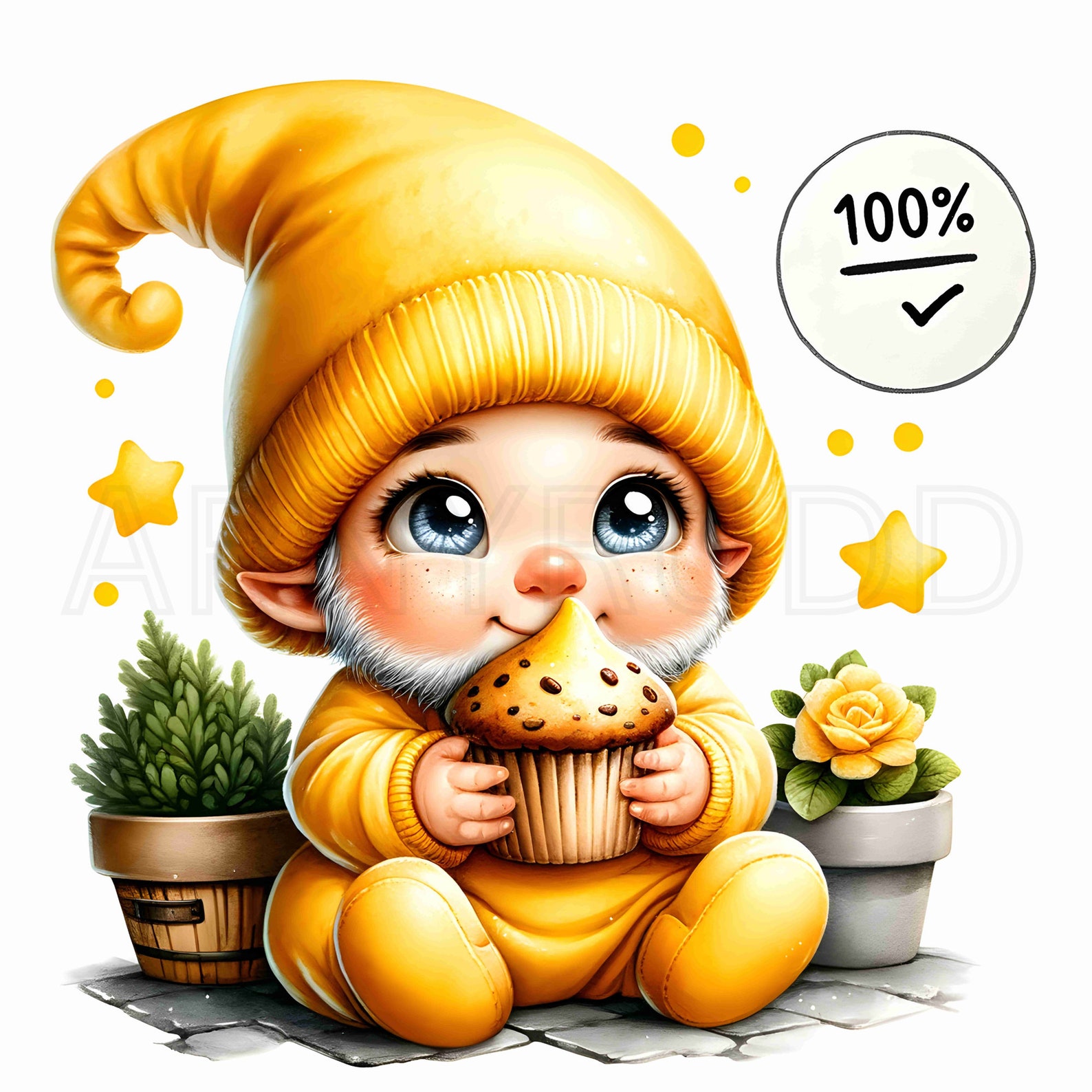 Digital Baby Yellow Gnome Illustration Printable Nursery Gnome Art ...