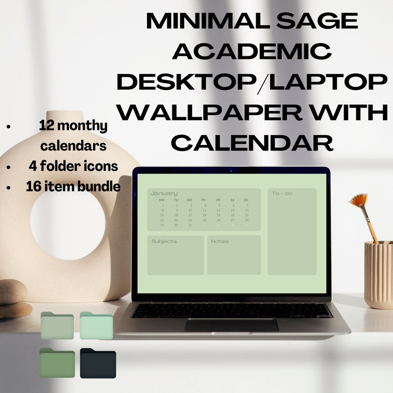 SAGE Green Minimal Academic DESKTOP CALENDAR Background Aesthetic ...