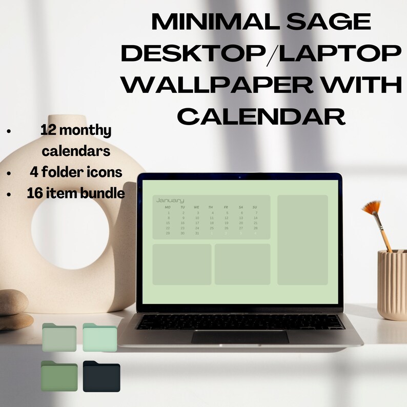 SAGE Green Minimal DESKTOP 2024 CALENDAR Background Aesthetic Desktop ...