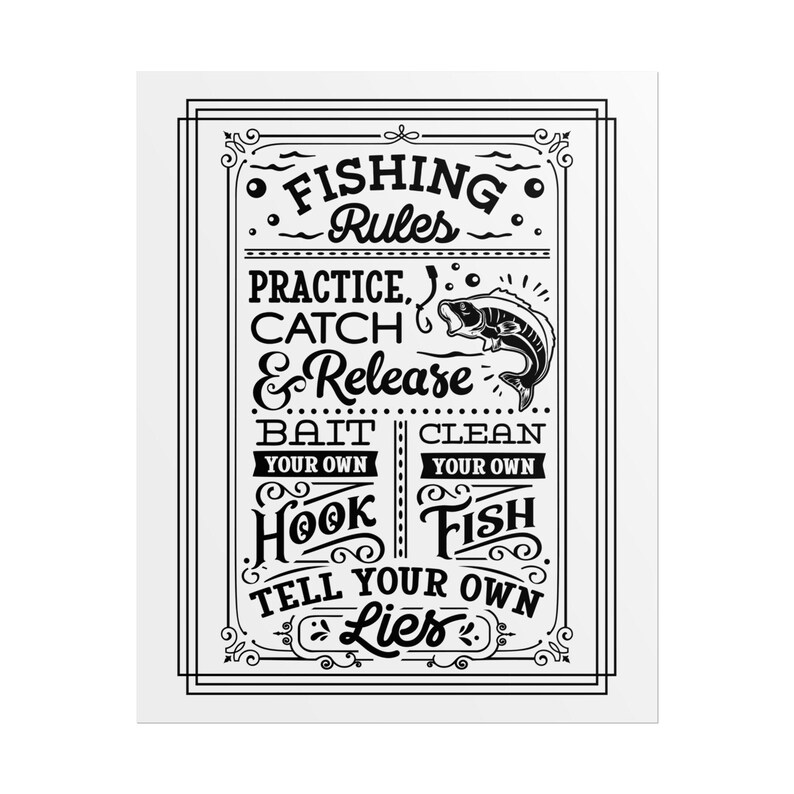 Vintage Fishing Rules Wall Art Poster, Perfect Gift for Fishermen ...