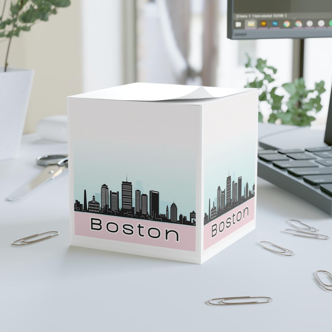 Boston MA Skyline Design Note Desk Cube Desk Gift for Her Kitchen ...