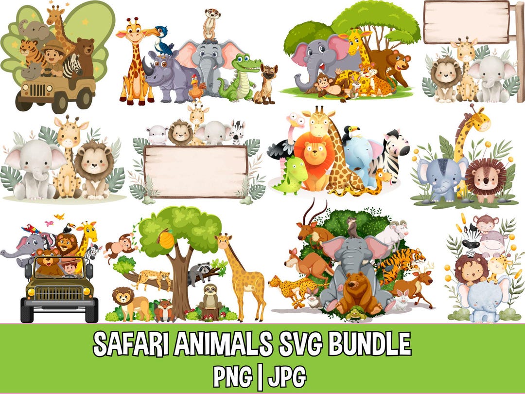 Watercolor Safari Animals Clipart: Baby Shower SVG PNG JPG (digital ...