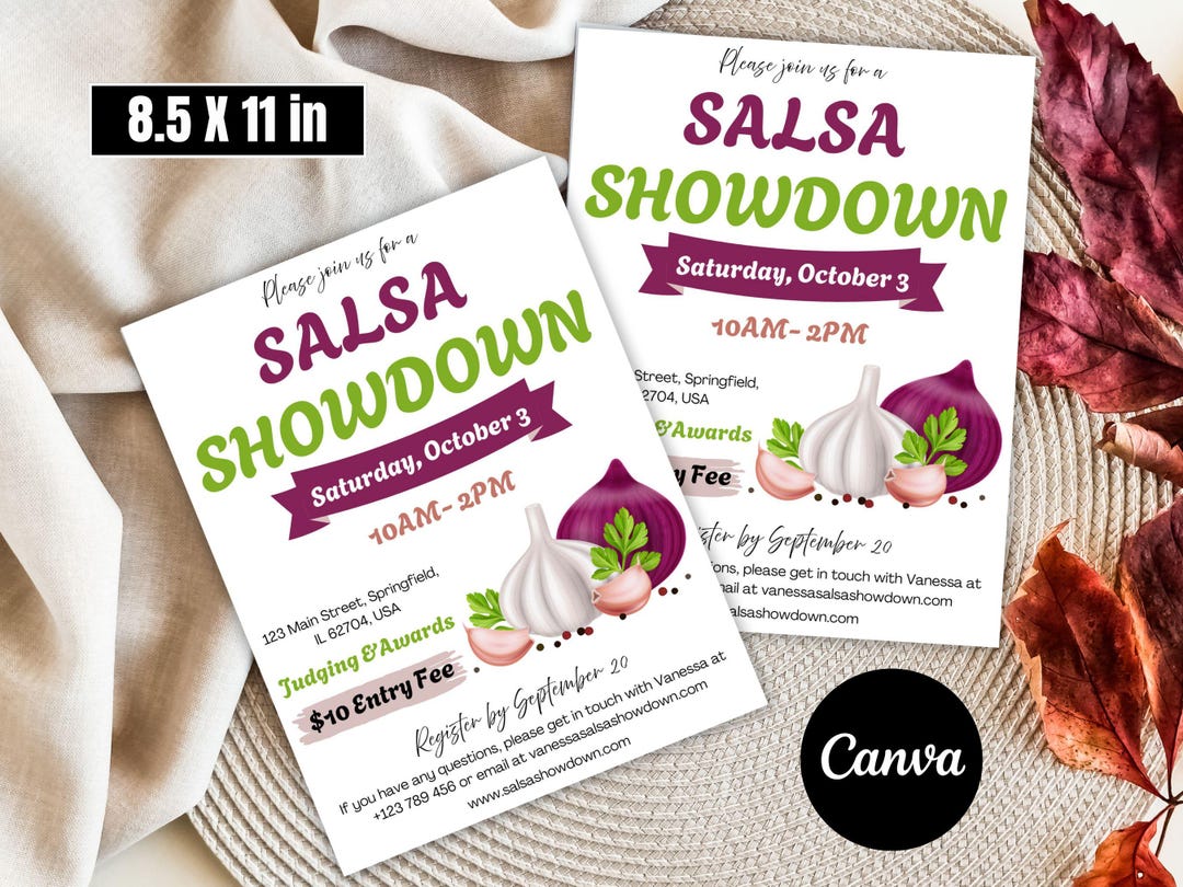 Editable Salsa Showdown Flyer Canva Template, Salsa Contest Invite ...