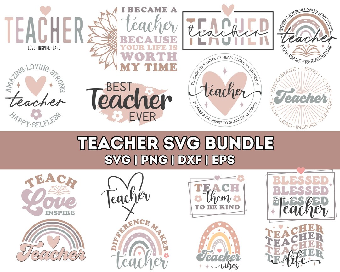 Teacher SVG Bundle: School Designs, Teacher Shirt, Cricut Cut Files ...