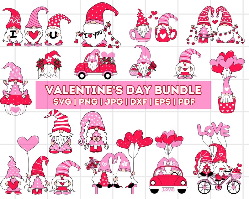 Valentine Gnomes SVG Bundle: Love Quotes, Cricut Cut Files - Etsy