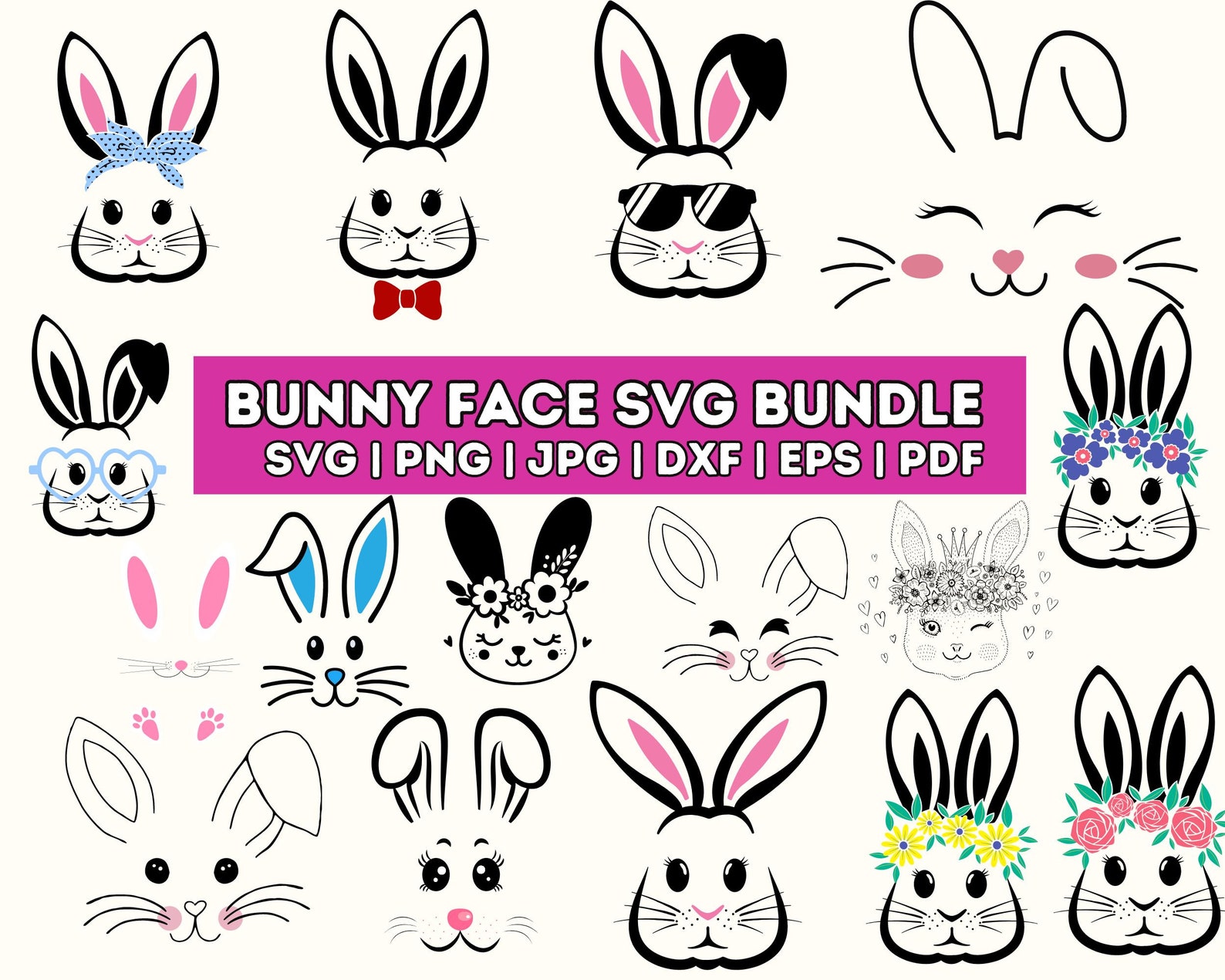 Easter Bunny SVG, Bunny Face Svg, Bunny Ears Svg, Bunny Monogram Svg ...