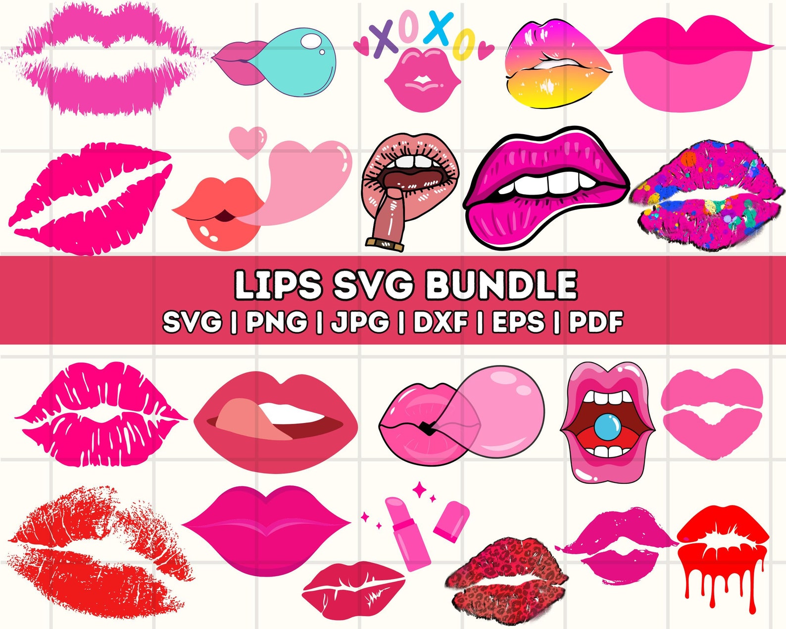 Lips Svg Bundle Pink Lips Png Bundle Kiss Svg Lips Print Svg Pink Lips ...