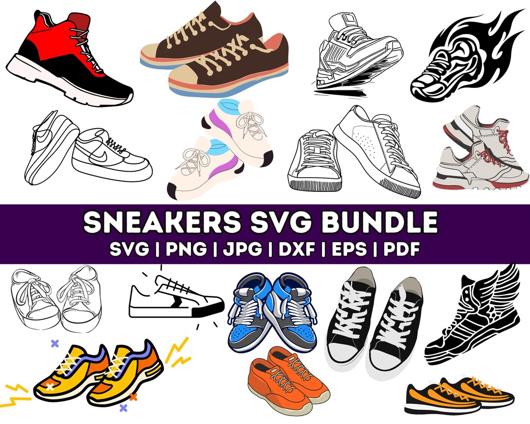 Shoes SVG, Shoe Svg, Sneaker Clipart, Footwear Cut Files for Silhouette ...