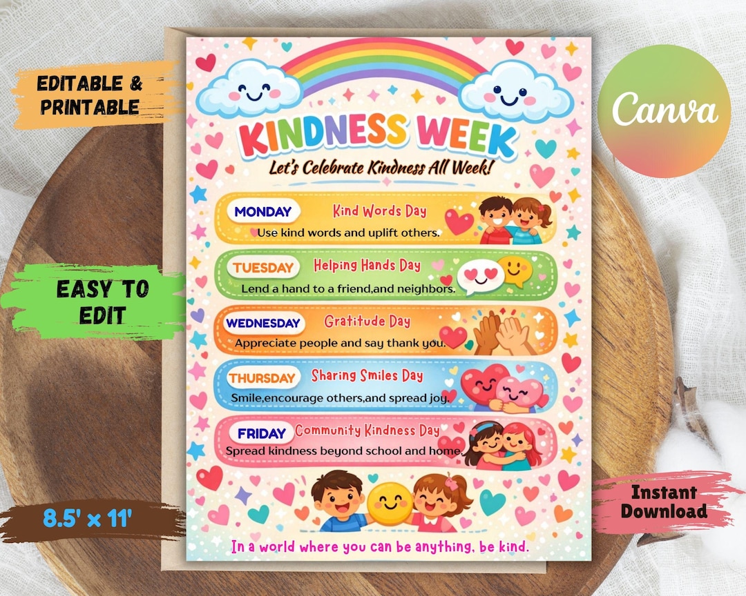 Kindness Week Flyer Template | Editable Canva Activities (8.5x11 Inches ...