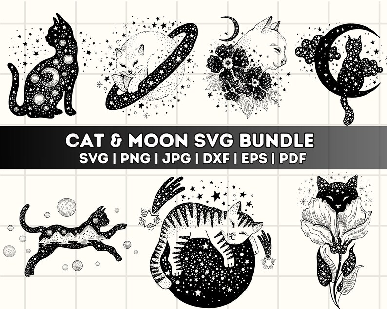 Cat and Moon Phases SVG, Cat Silhouette Svg, Cat Moon Svg, Cat Clipart ...