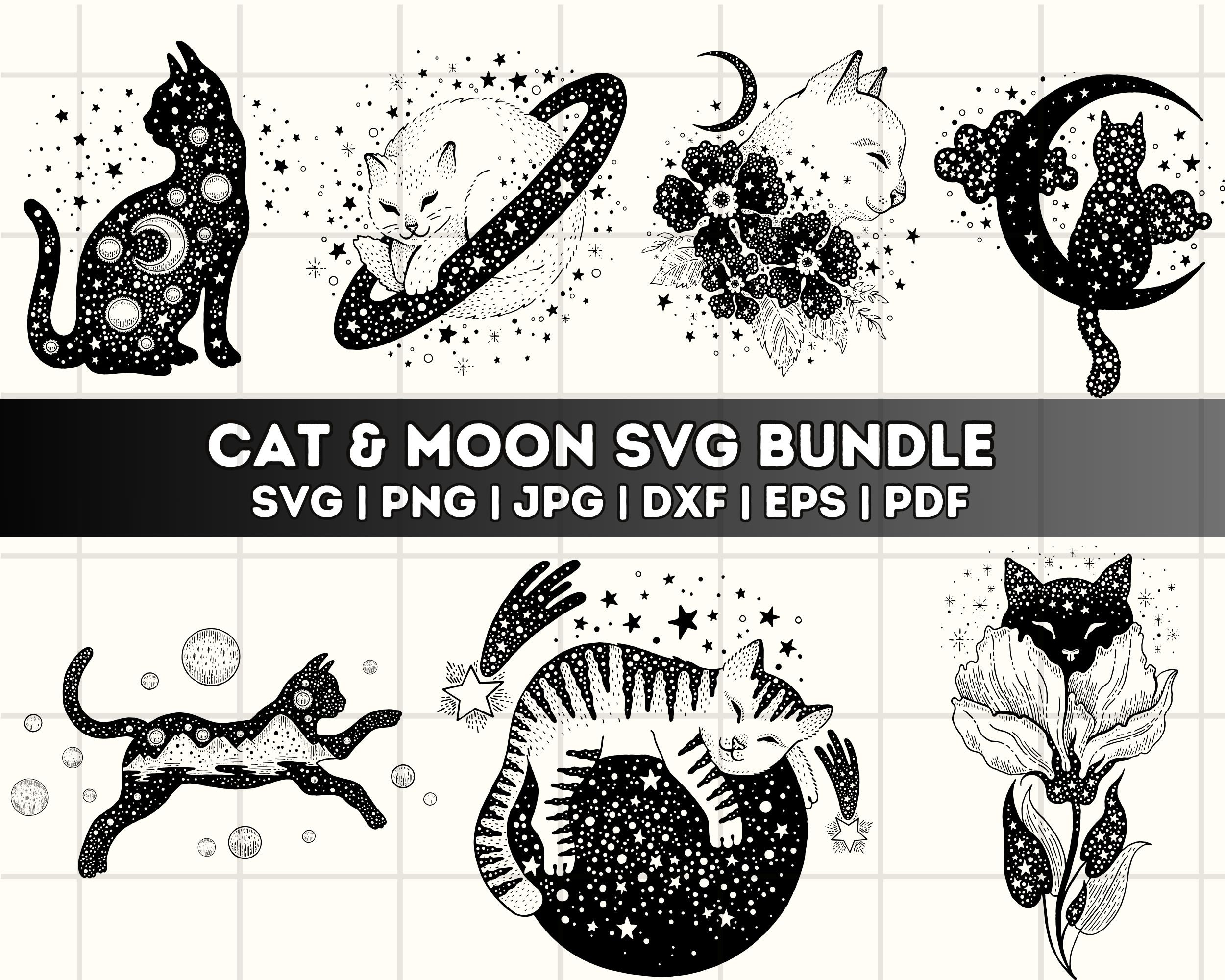 Cat and Moon Phases SVG, Cat Silhouette Svg, Cat Moon Svg, Cat Clipart ...