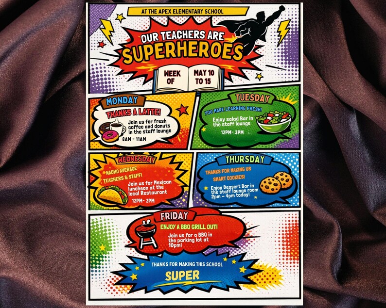 Teacher Appreciation Week Schedule, Superhero Comic Style, Editable ...