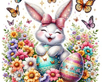 16 Watercolor Easter Sparkling Jpgs, Bunny, Lamb, Chick, Spring Decor ...