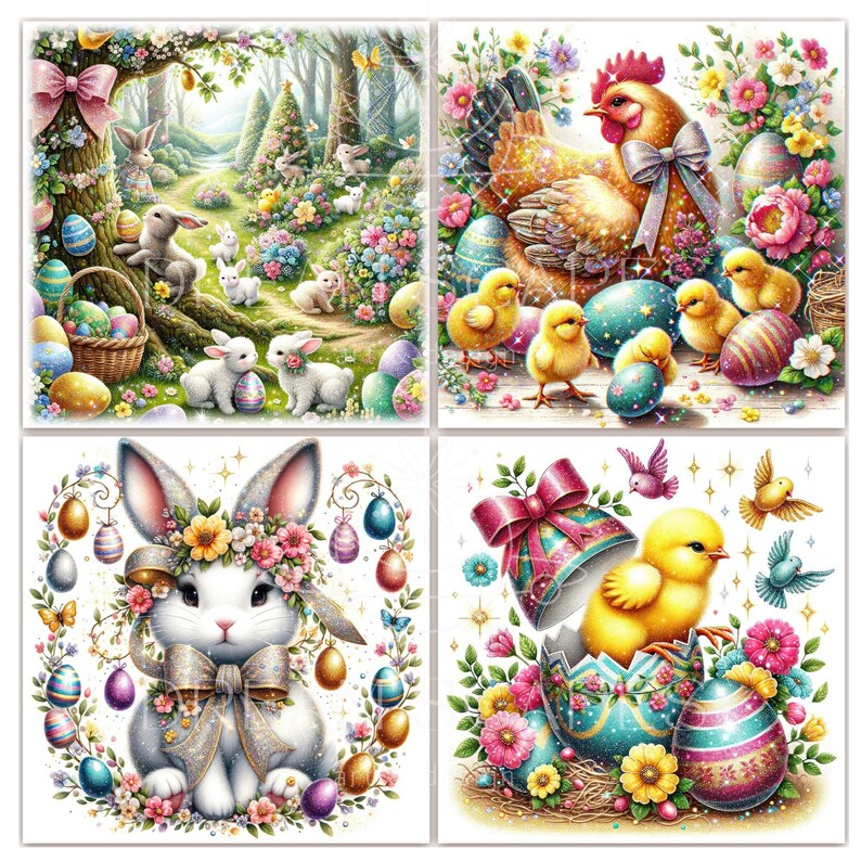 16 Watercolor Easter Sparkling Jpgs, Bunny, Lamb, Chick, Spring Decor ...