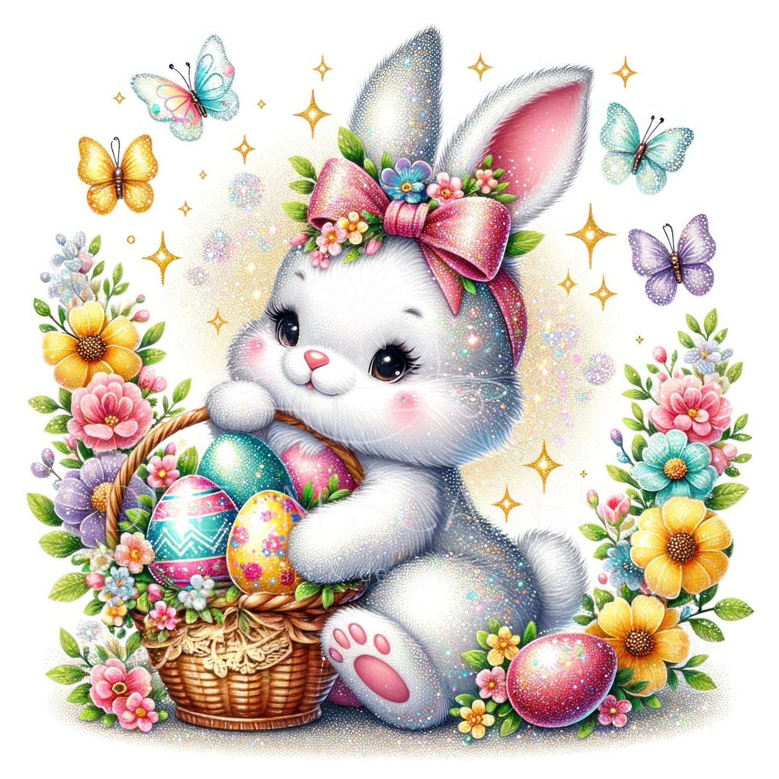 16 Watercolor Easter Sparkling Jpgs, Bunny, Lamb, Chick, Spring Decor ...
