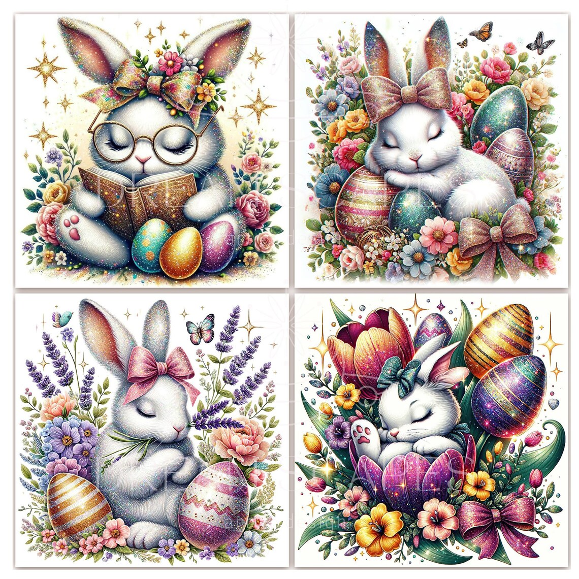 16 Watercolor Easter Sparkling Jpgs, Bunny, Lamb, Chick, Spring Decor ...