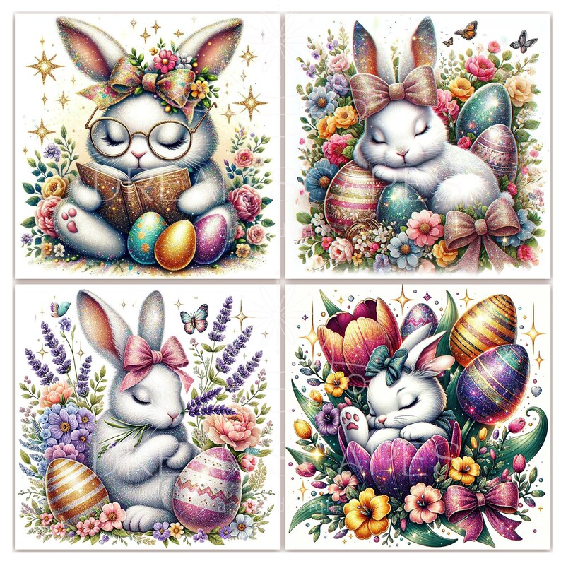 16 Watercolor Easter Sparkling Jpgs, Bunny, Lamb, Chick, Spring Decor ...