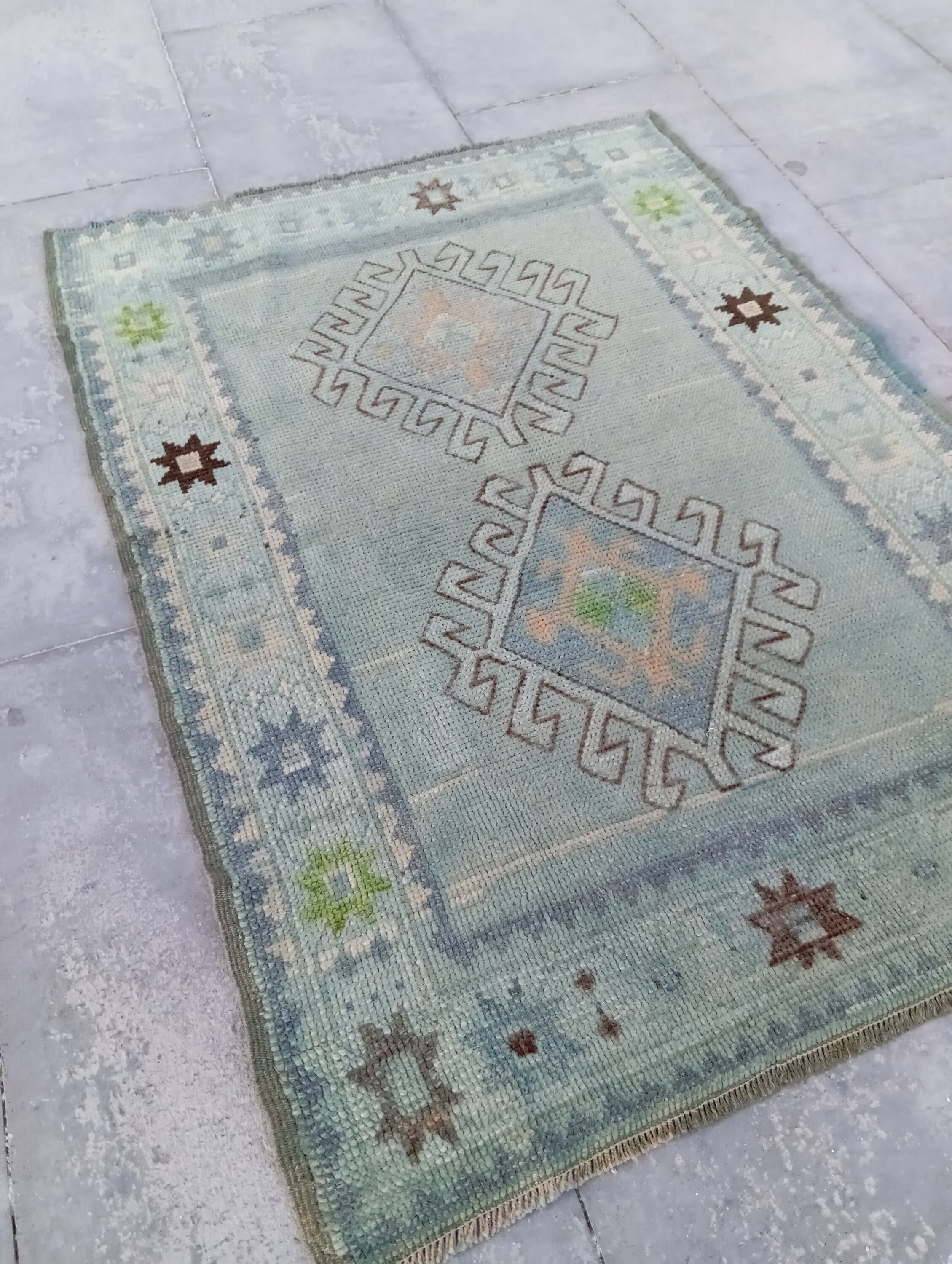 3x3 Turkish Rug, Vintage Small Rug, Oushak Rug Blue, Bohemian Rug for ...