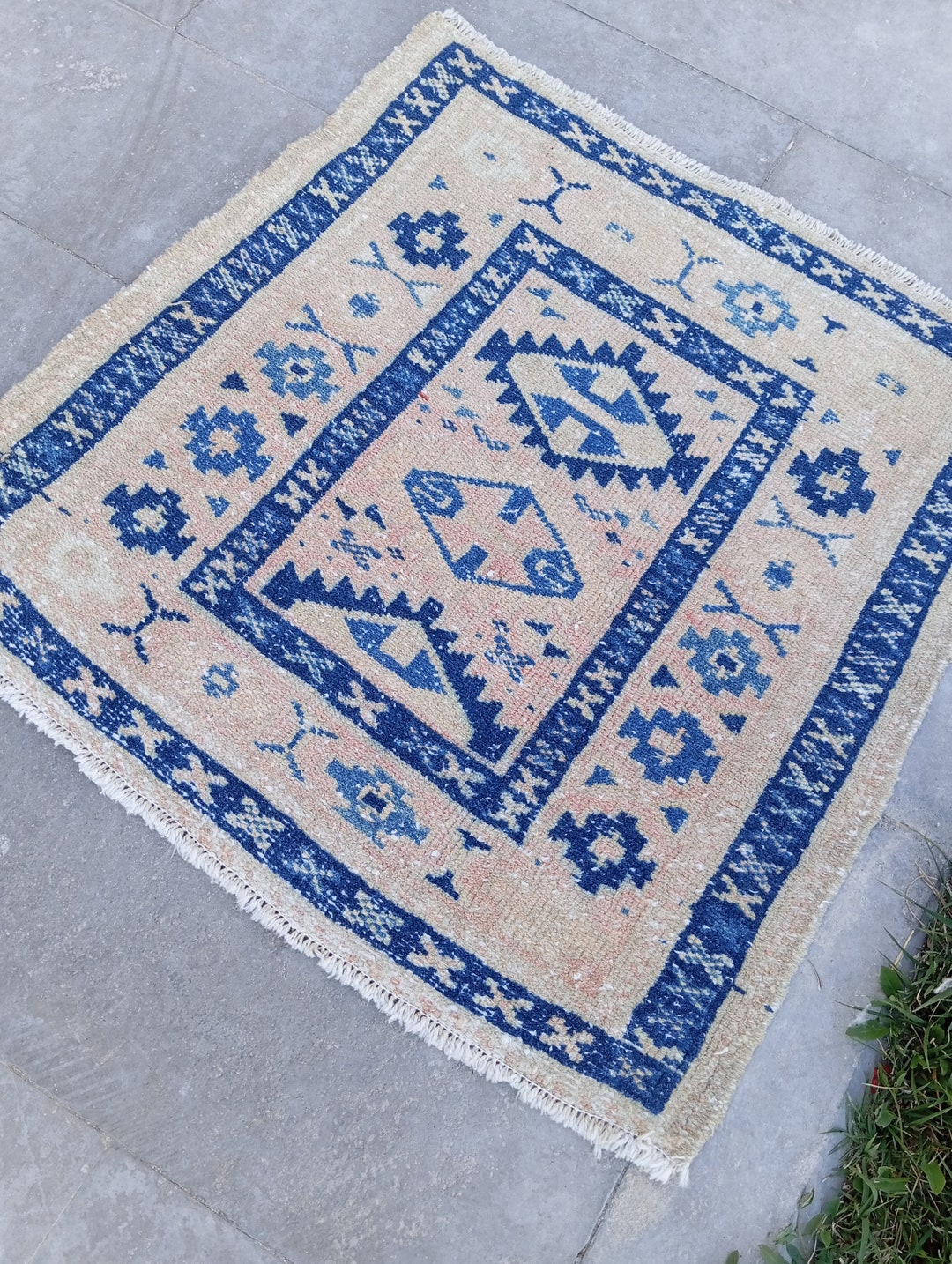 Square Rug Small, Vintage Rug 3x3, Bath Mat Rug 3x3, Turkish 3x3 Oushak ...