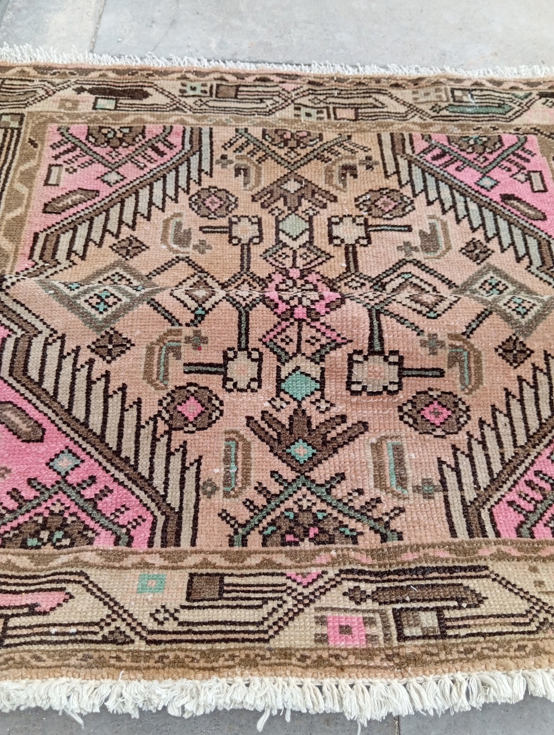 Unique 3x4 Orange Pink Rug Vintage Rug, One of a Kind 3x4 Brown Rug ...