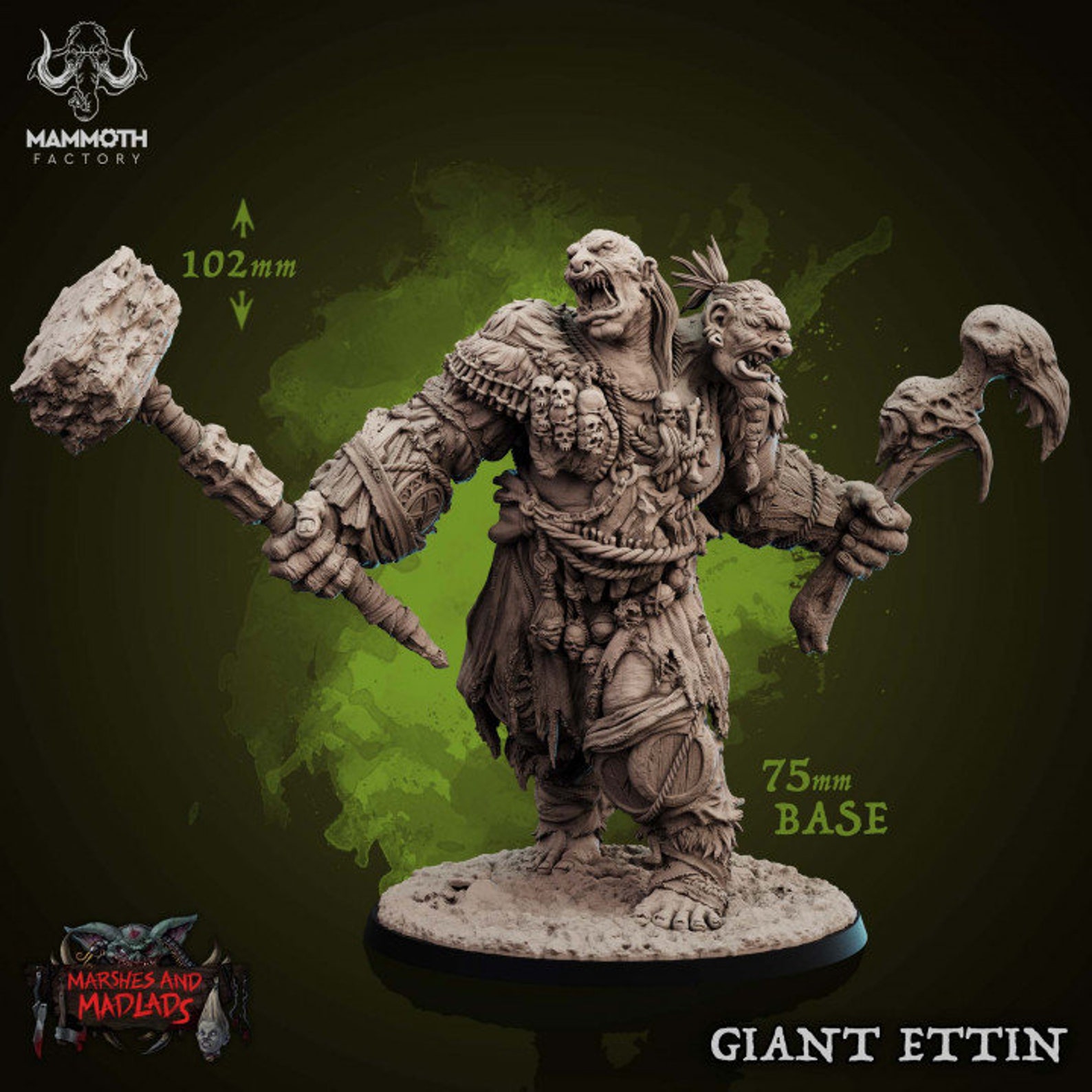 Dnd Ettin Miniature Bone Cyclops Ogre Dnd Enemy Mini for Dungeons and ...