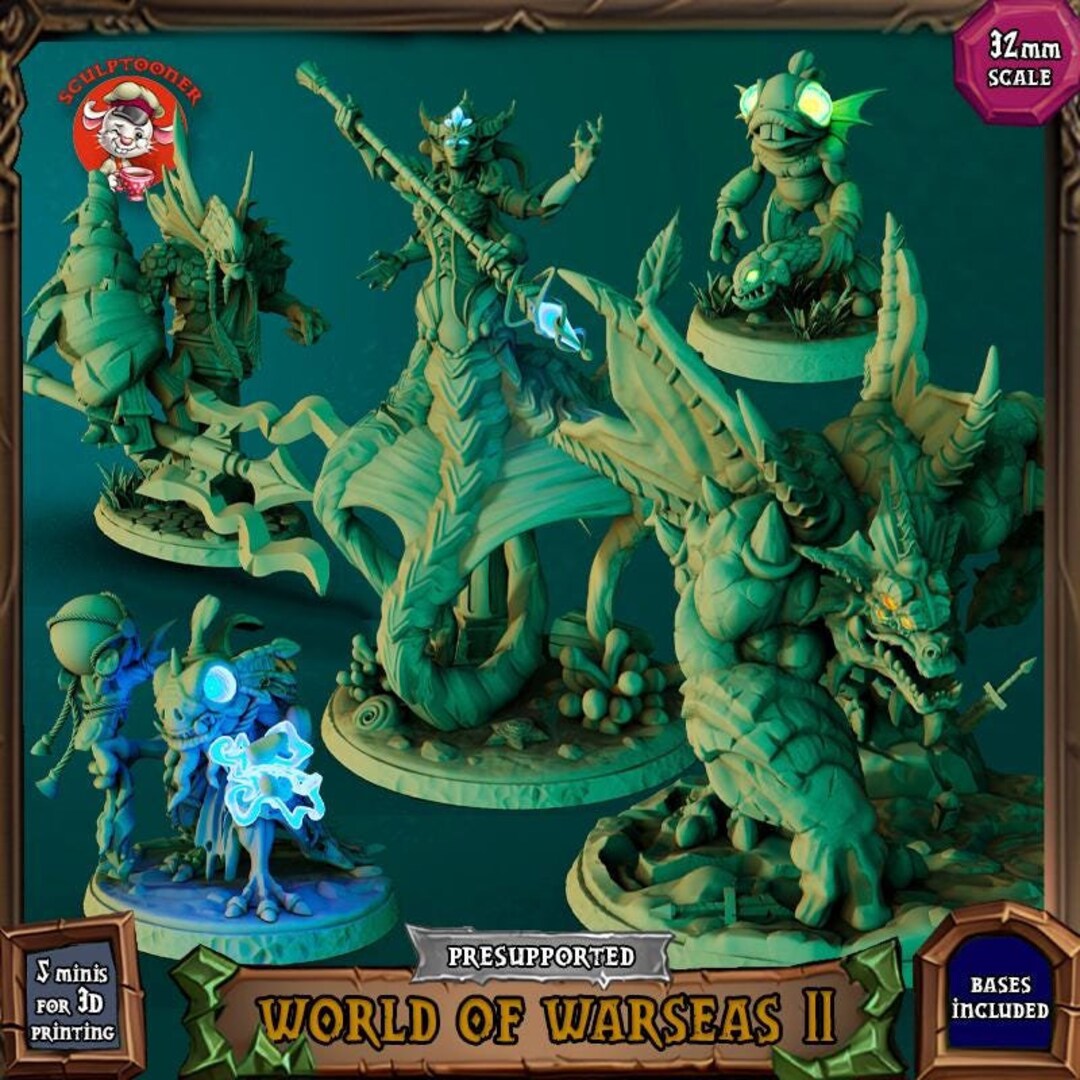 Dnd Warcraft Naga Miniatures Bundle Water Set Dungeons and Dragons Mini ...