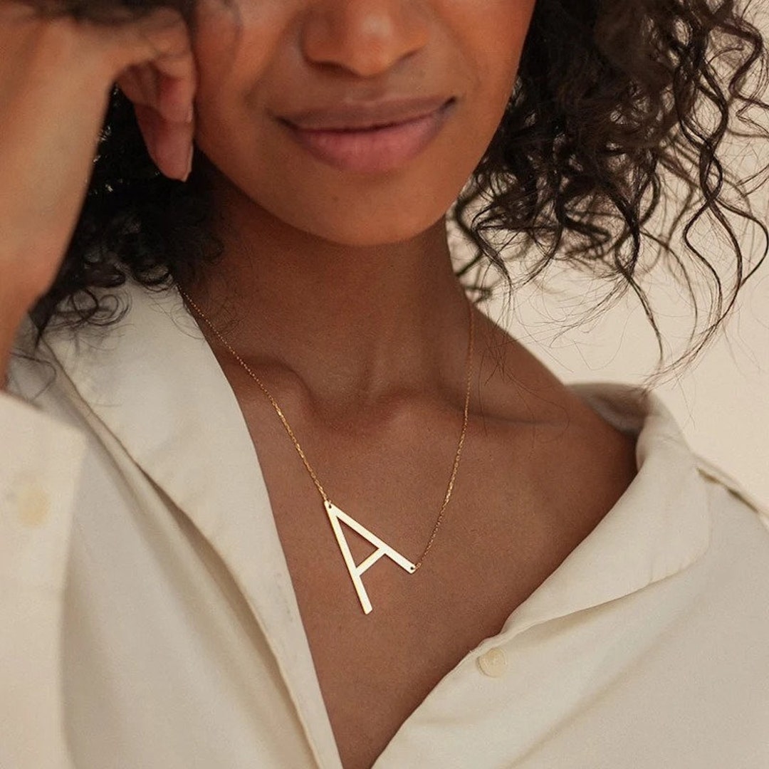 Big Letter Necklace Sideways Initial Monogram Personalized Bridesmaid ...