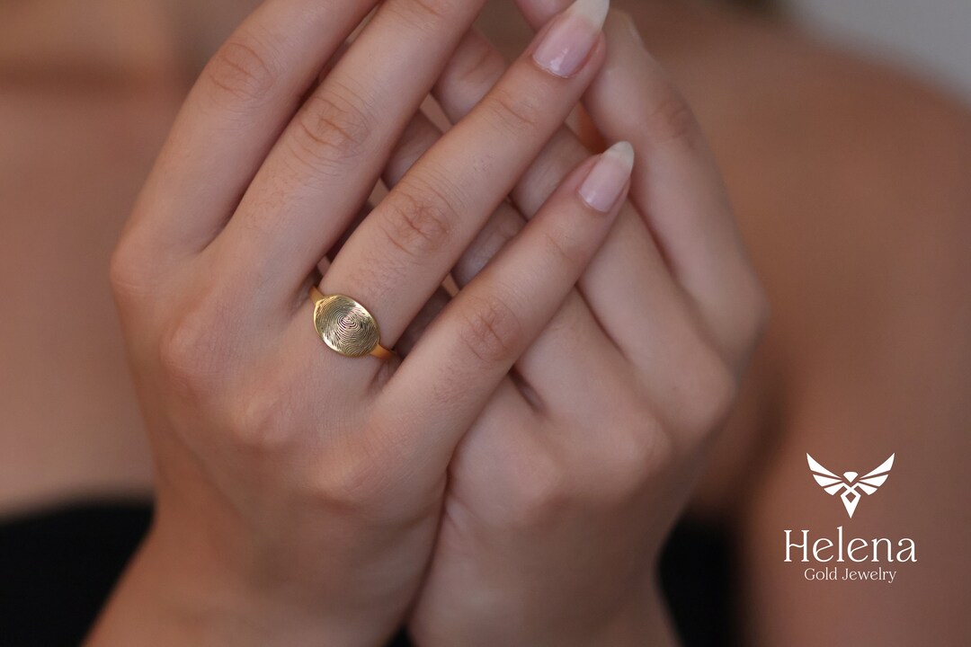 14k Solid Gold Fingerprint Oval Ring,personalized Fingerprint Jewelry ...