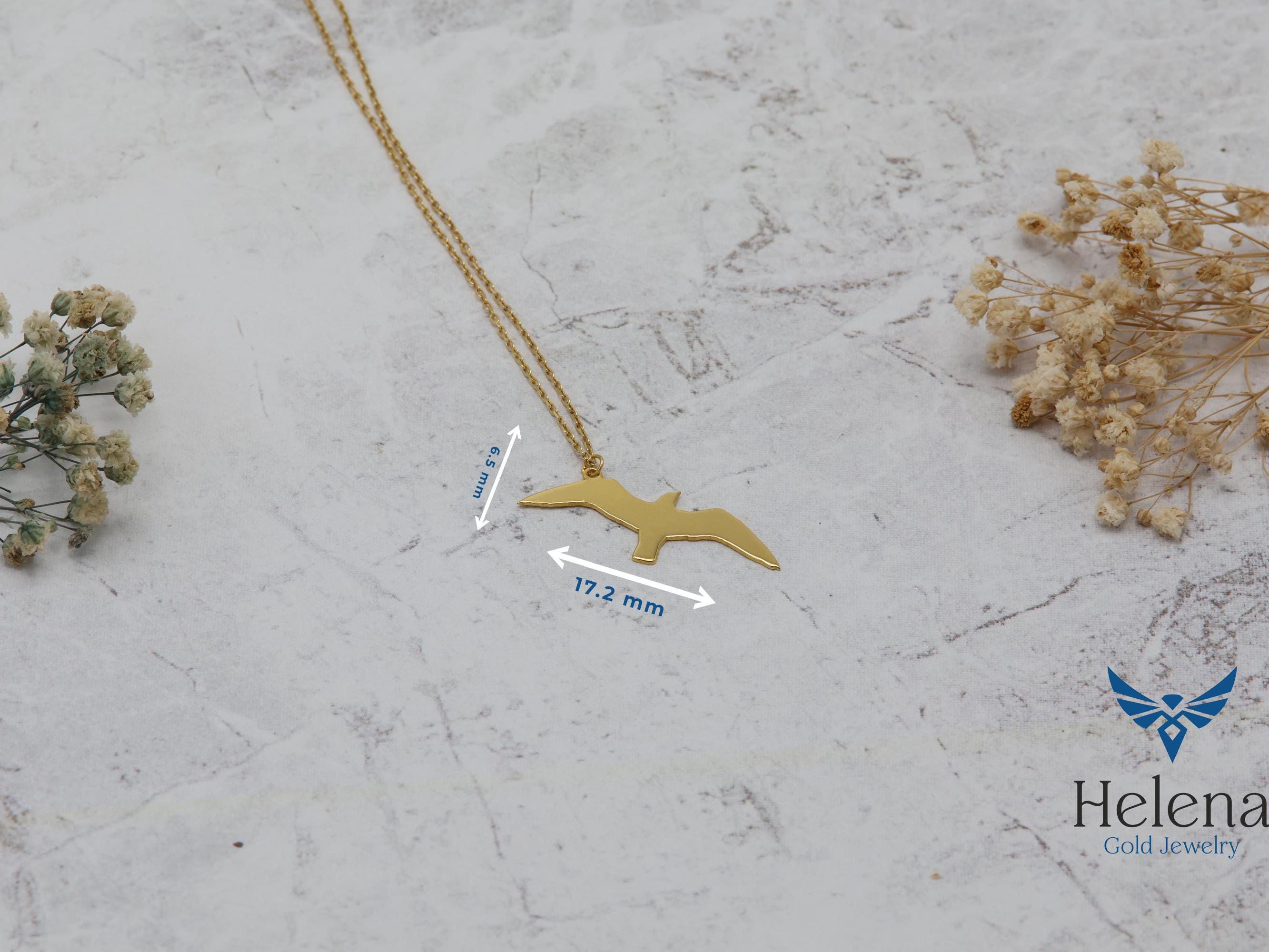 14k Gold Flying Bird Necklace, Gold Seagull Necklace, Bird Pendant ...