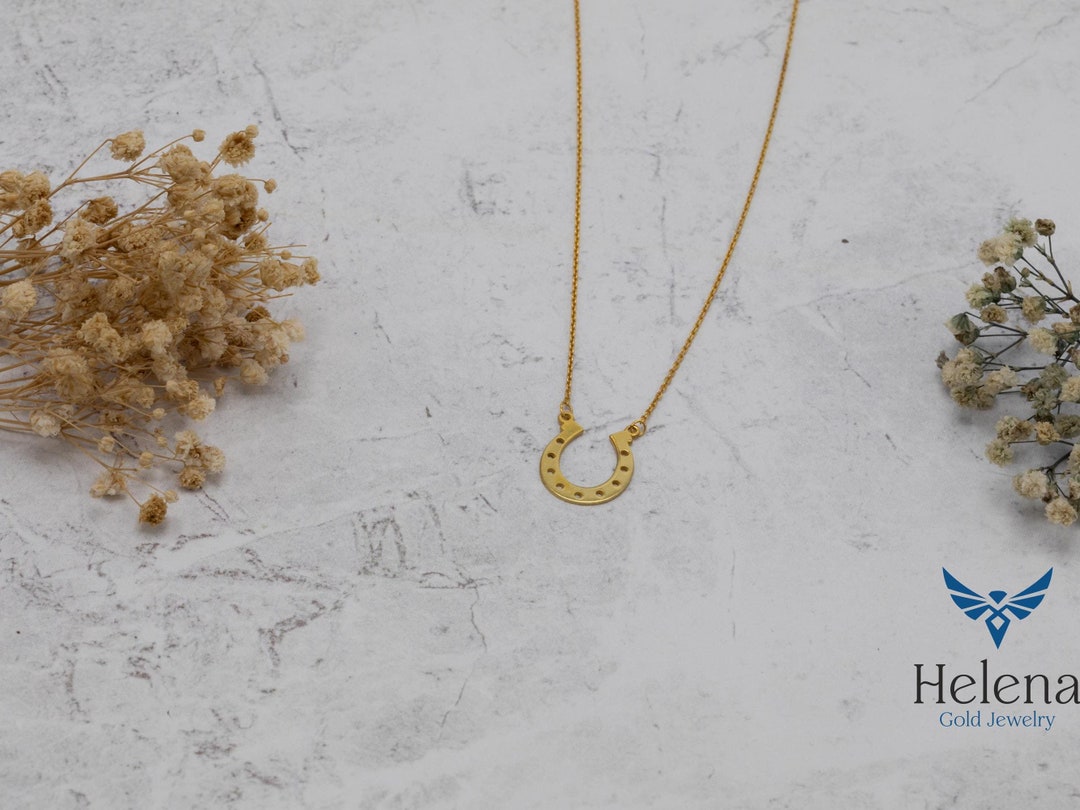 Gold Horseshoe Necklace, Dainty Horse Rider Pendant, Lucky Charm ...