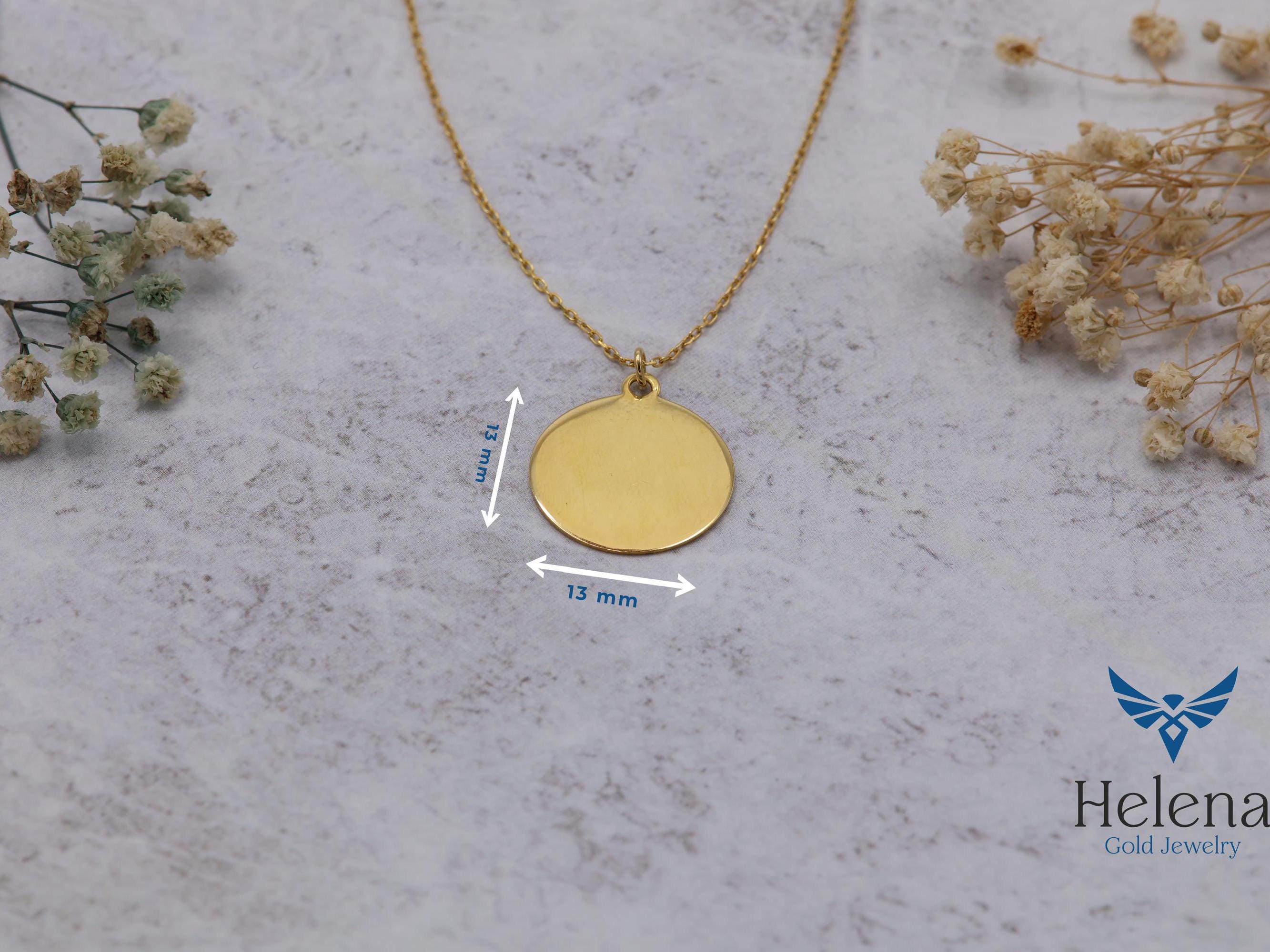 Personalized Gold Disc Necklace, Custom Engraved Name Pendant, 14K Gold ...
