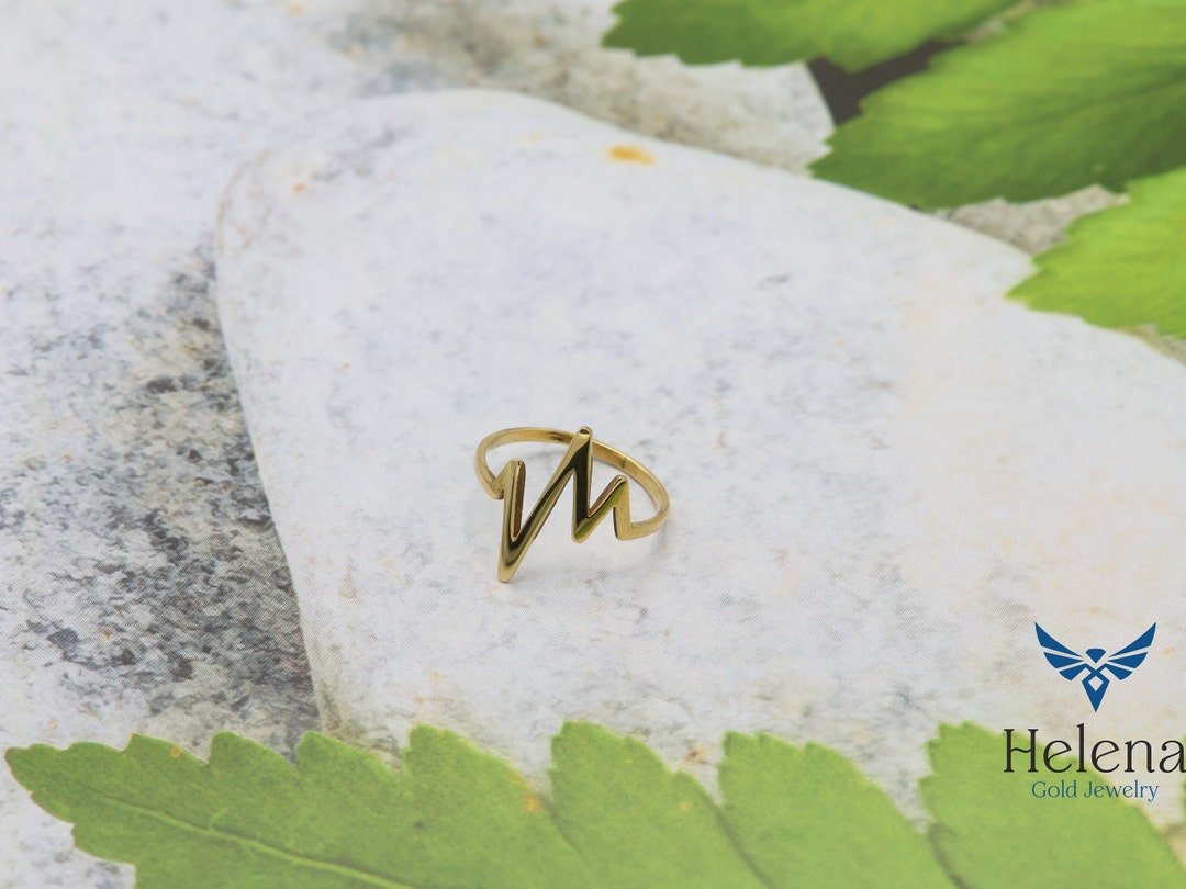 14K Gold Heartbeat Ring, EKG Heartbeat Ring, Handmade Lifeline Pulse ...