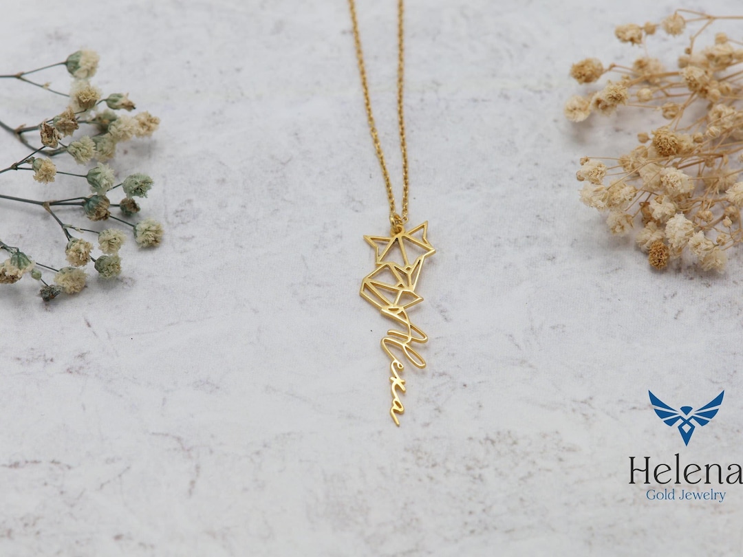 Silver Fox Name Necklace, Dainty Vertical Name Necklace, Personalized ...