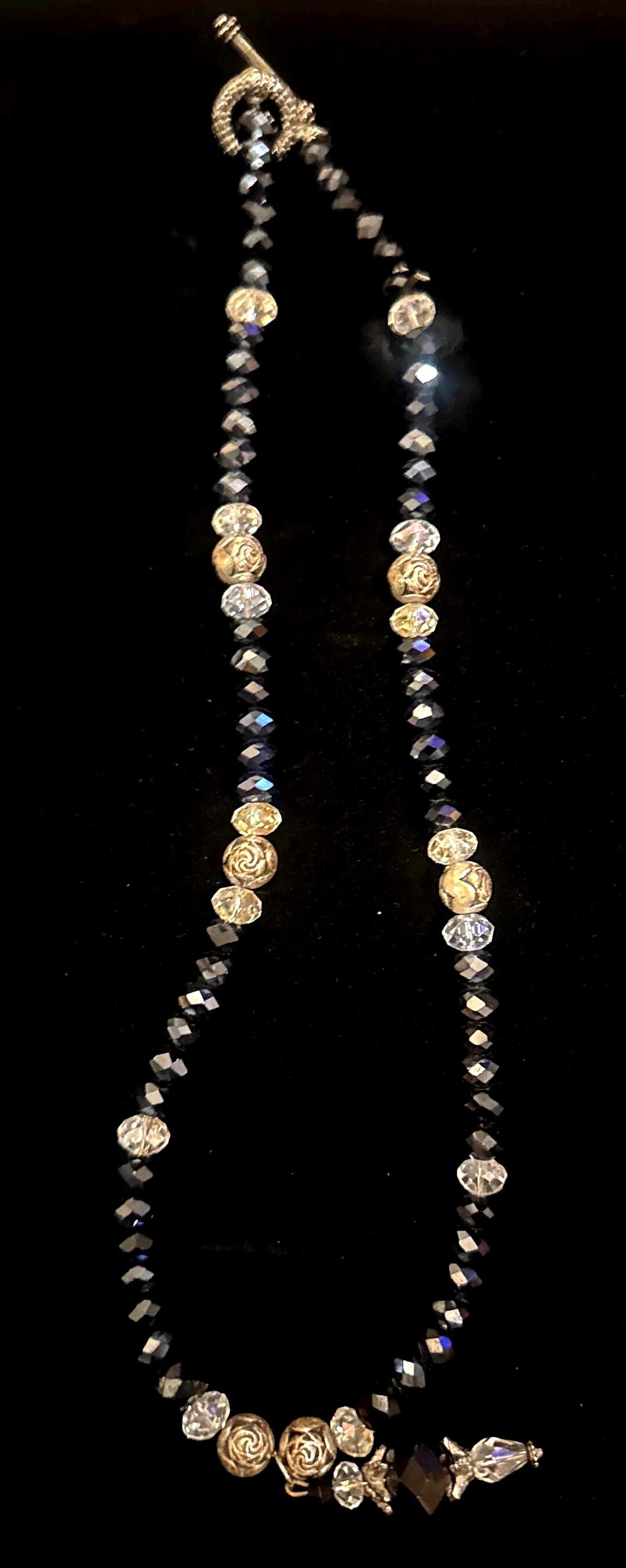 Vintage Black Faceted Crystal Necklace | Glass Crystals | Silver-tone ...