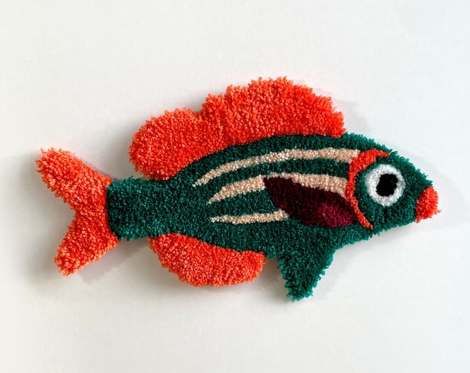 Tufted Green Fish, Interior Decoration, Handmade, Wall Hanging, Tufted ...