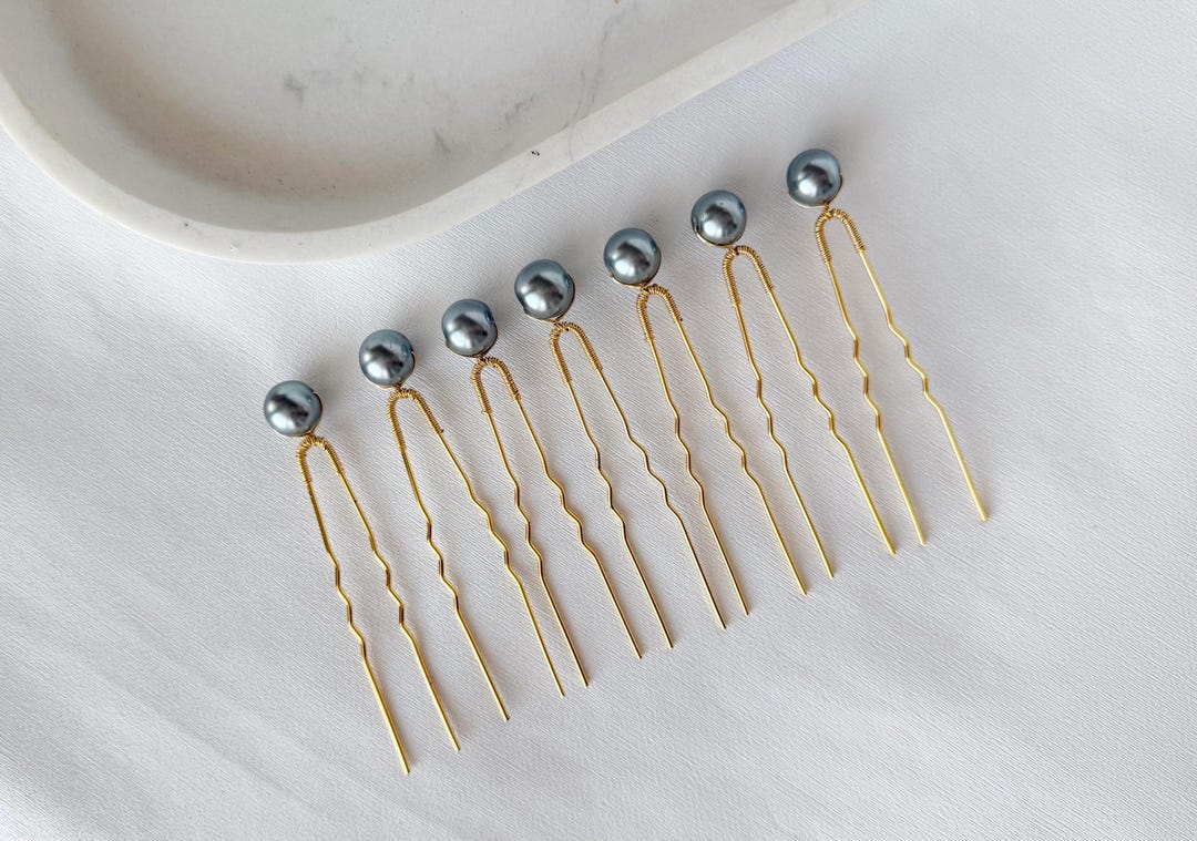 Grey Blue Bridal Hair Pins, Pearl Wedding Hair Pins, Handmade Crystal ...