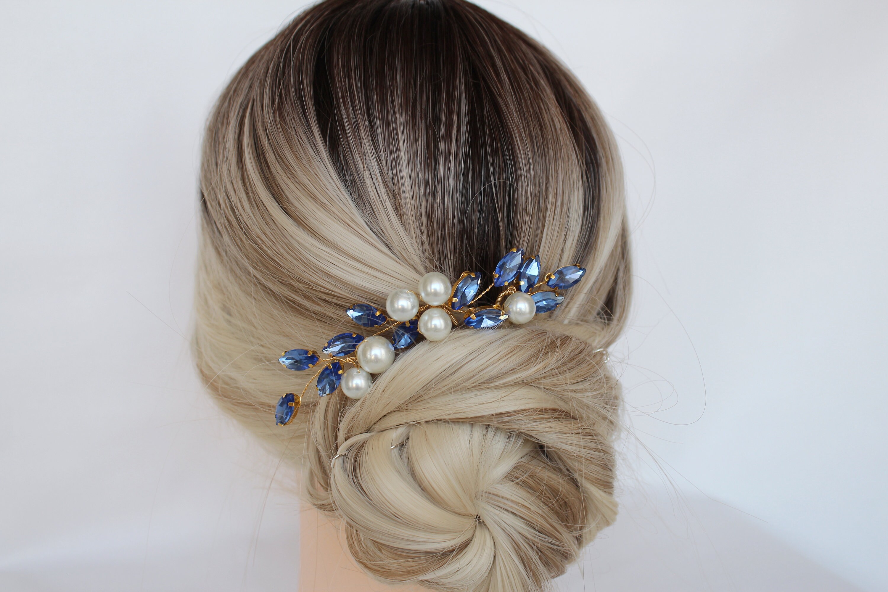 Blue Hair Pin, Sapphire Hair Pins, Blue Hair Accessories, Wedding Pearl ...