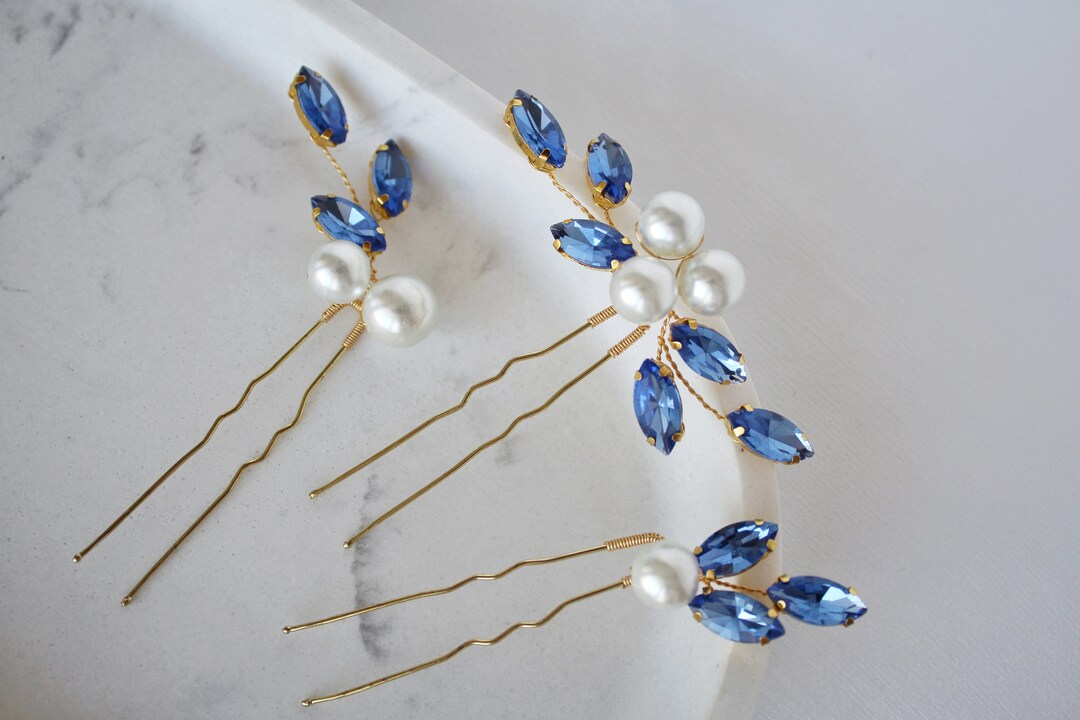 Blue Hair Pin, Sapphire Hair Pins, Blue Hair Accessories, Wedding Pearl ...