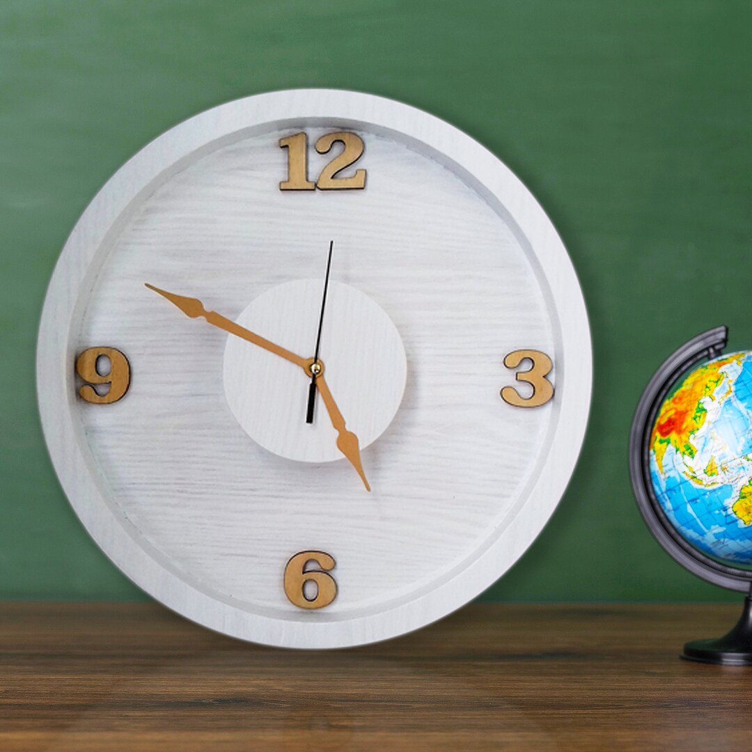 White Wood Wall Clock White, White Wooden Clock, White Washed Wood ...