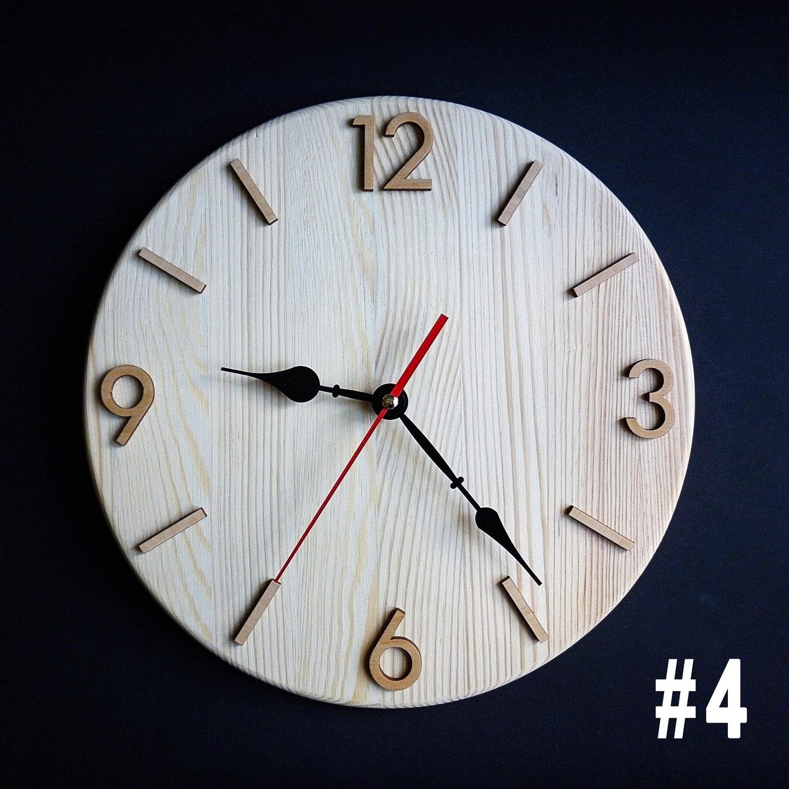 Classic Wooden Wall Clock With Numbers, Wooden Fancy Wall Clock Made of ...