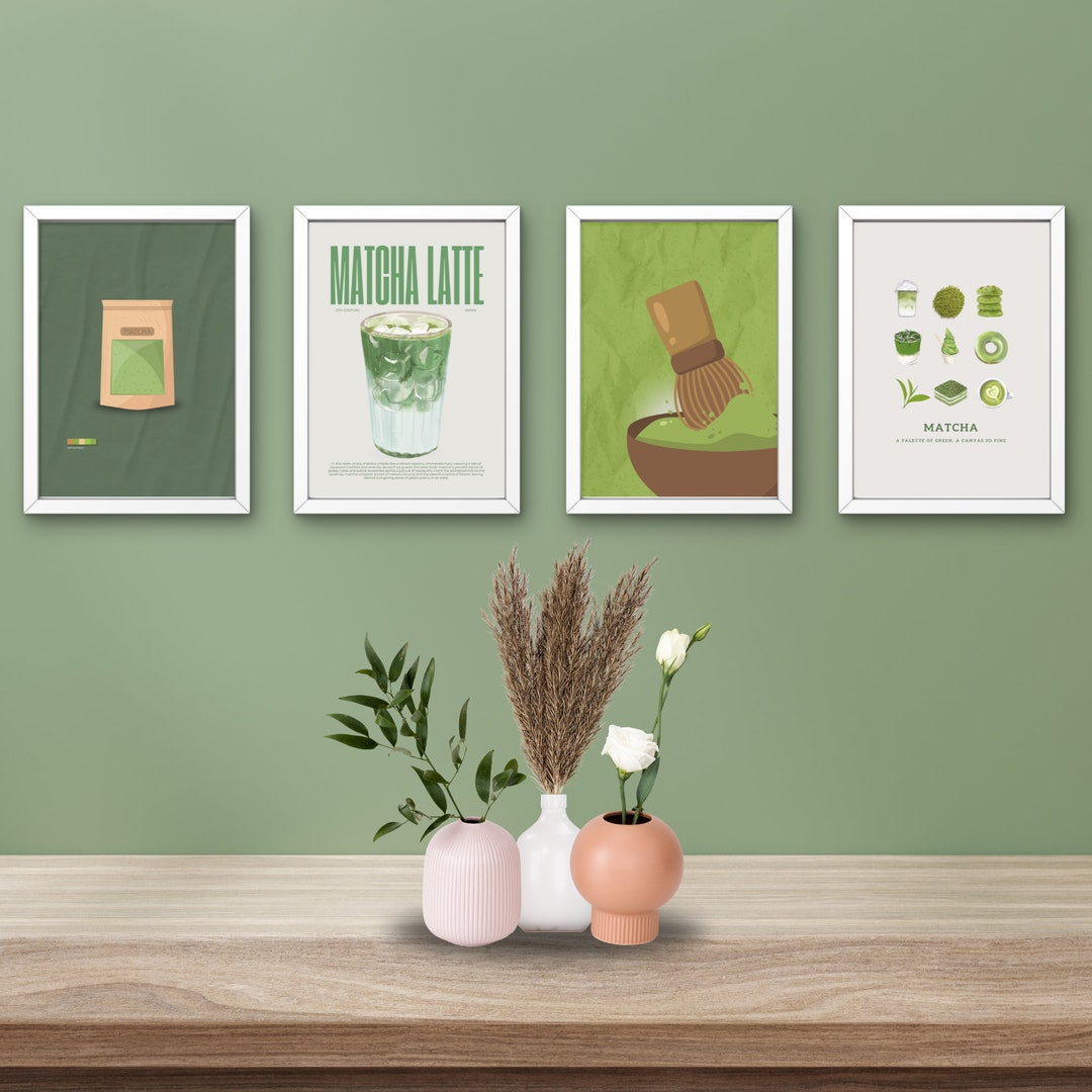4 Matcha Wall Prints Set Aesthetic Cafe Room Wall Decor Gift ...