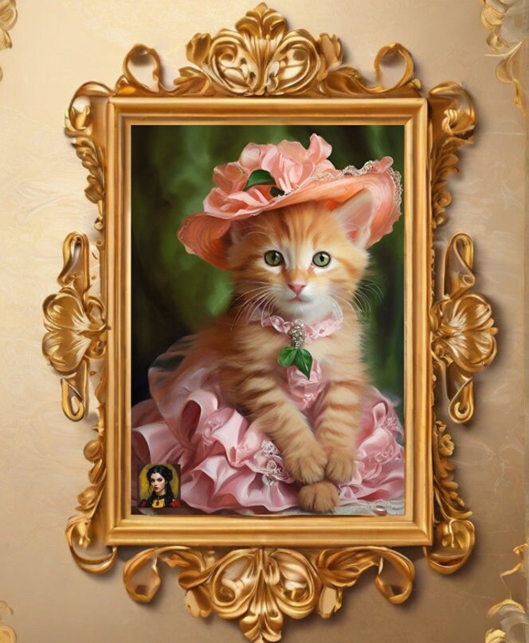 Cottagecore Cat Portrait, Victorian Cat Portrait, Cute Vintage Cat Art ...